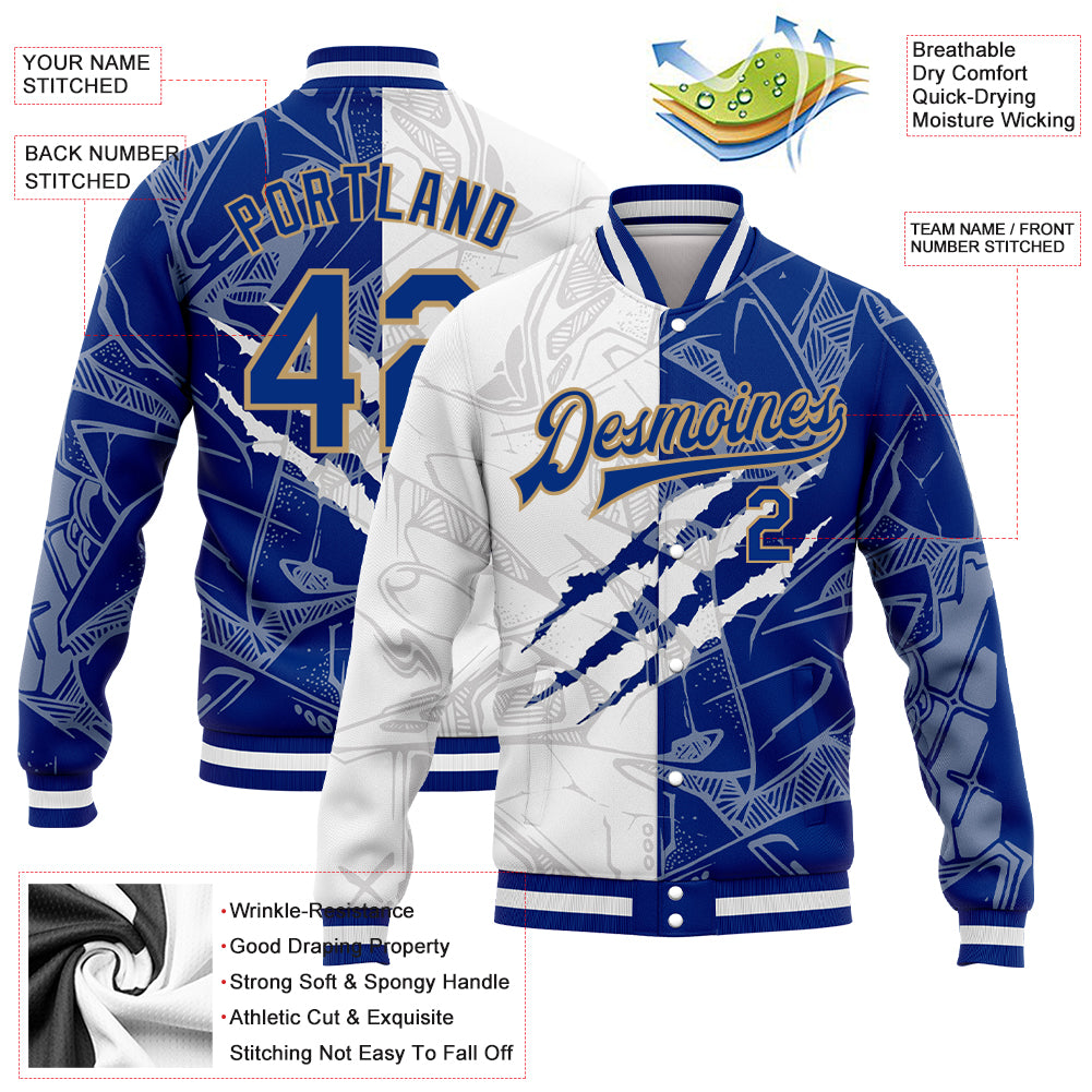 Custom Graffiti Pattern Royal-Old Gold Scratch 3D Bomber Full-Snap ...