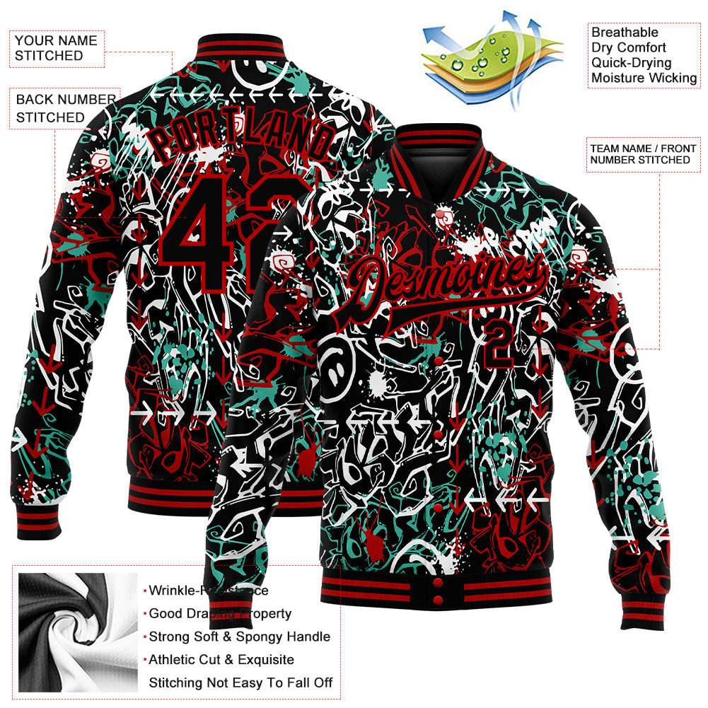 Custom Graffiti Pattern Black-Red Abstract Grunge Art 3D Bomber Full ...